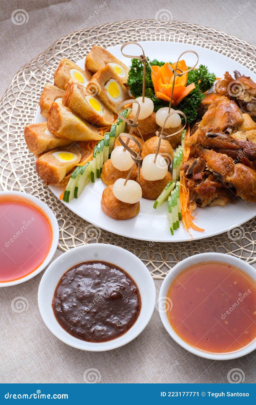 Chinese Menu Platter with Three Sauce Stock Image - Image of dessert ...
