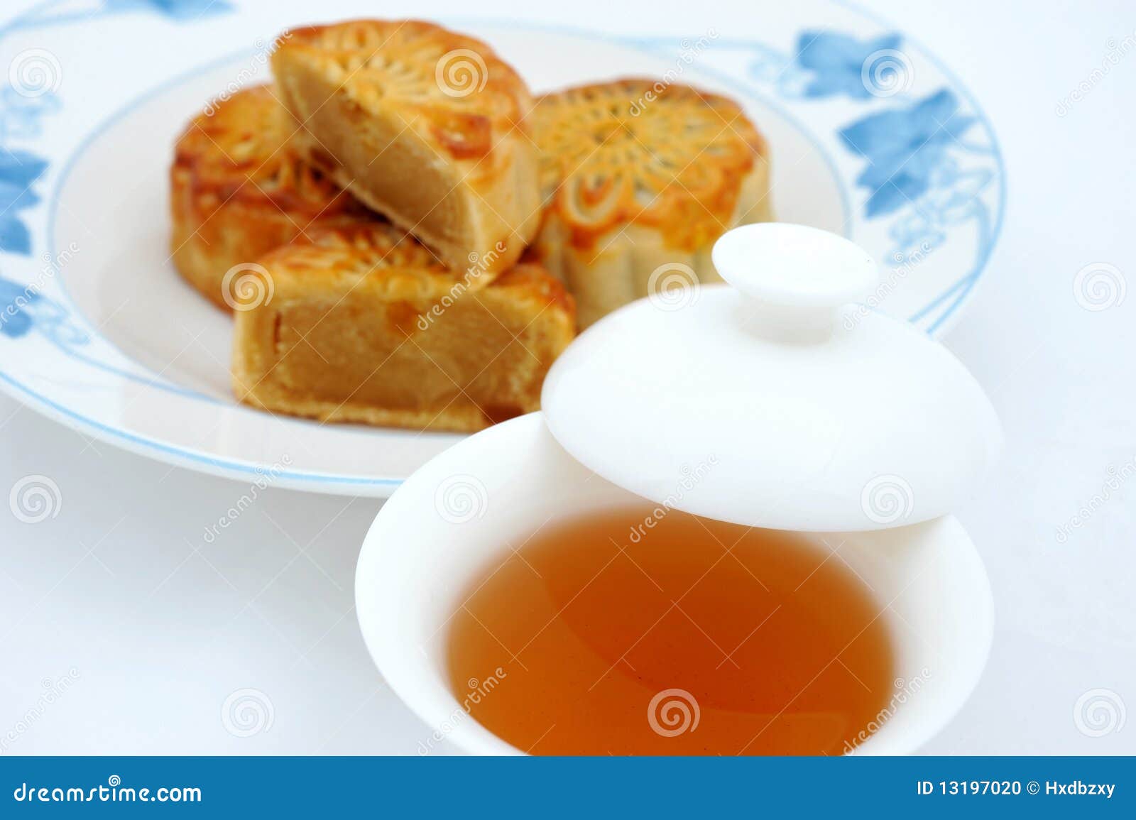 Chinese Moon Cake On A White Marble Background And The Chrysanthemum Is ...
