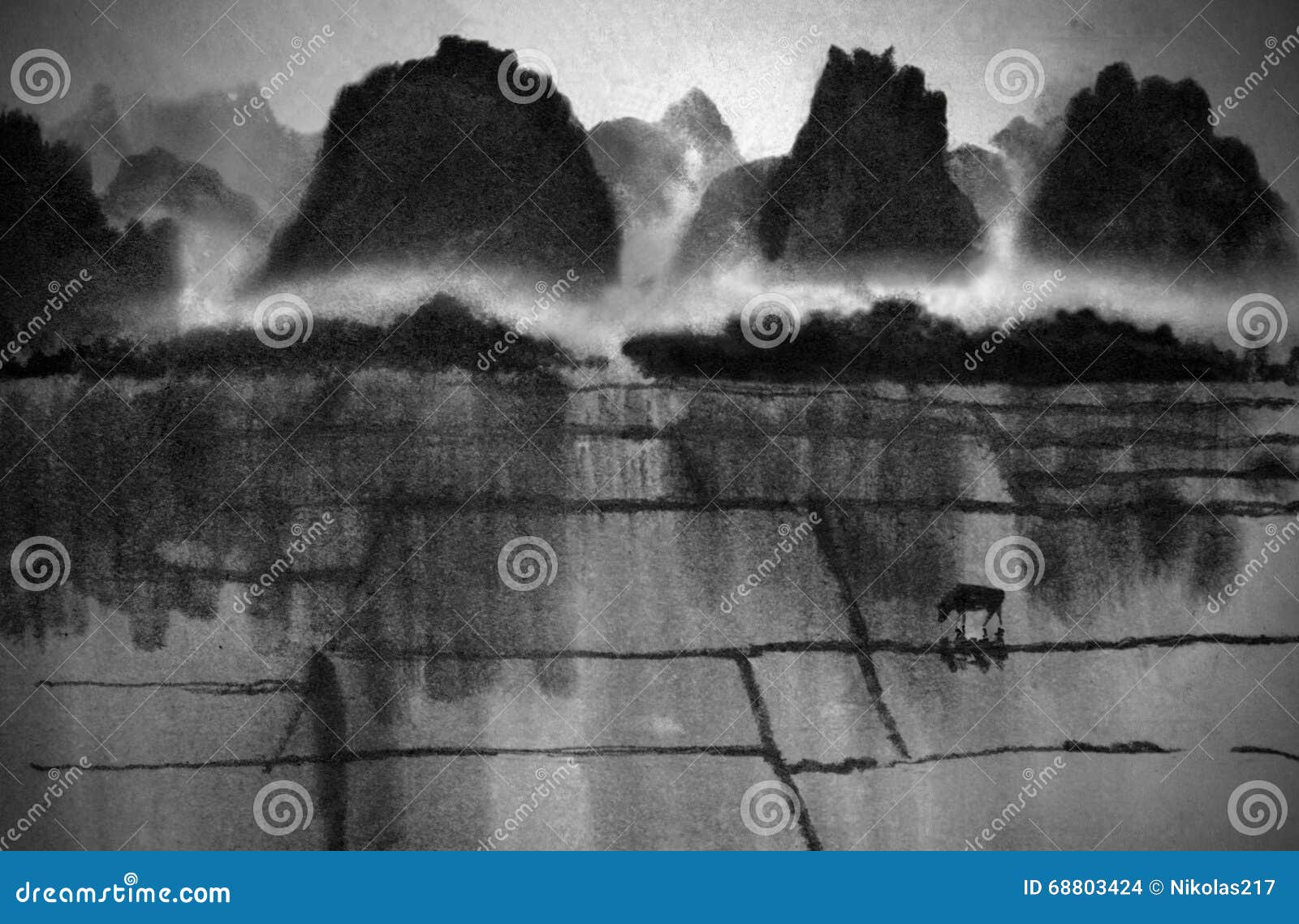 Chinese mountains and fog stock illustration. Illustration of mist ...