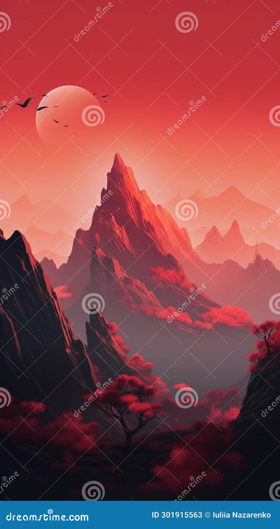 Chinese Mountains in a Light Red Gradient. AI Generated Stock ...