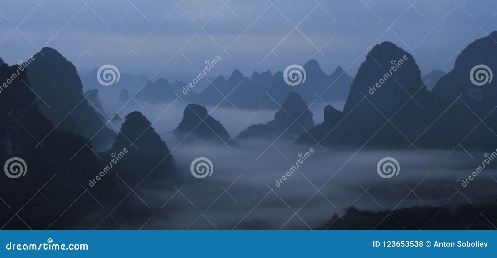 Chinese Mountains in the Mist and Fog Stock Photo - Image of background ...