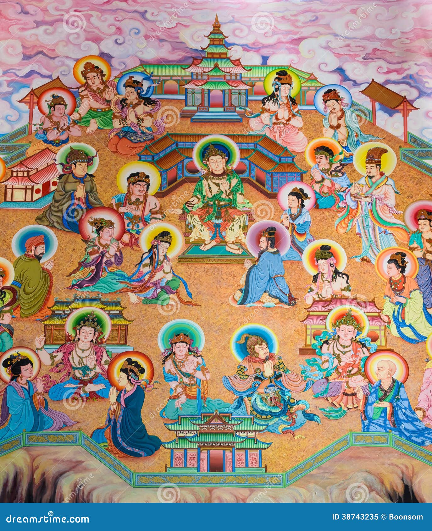 Chinese mural stock image. Image of buddhism, temple - 38743235