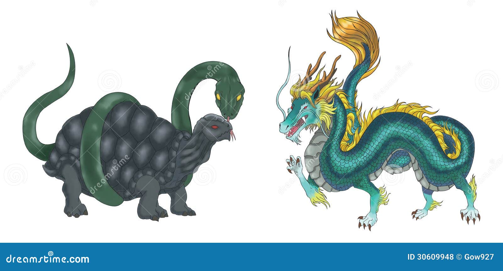 4 Chinese Mythical Creature Gods Set 2 - Turtle an Stock Vector ...