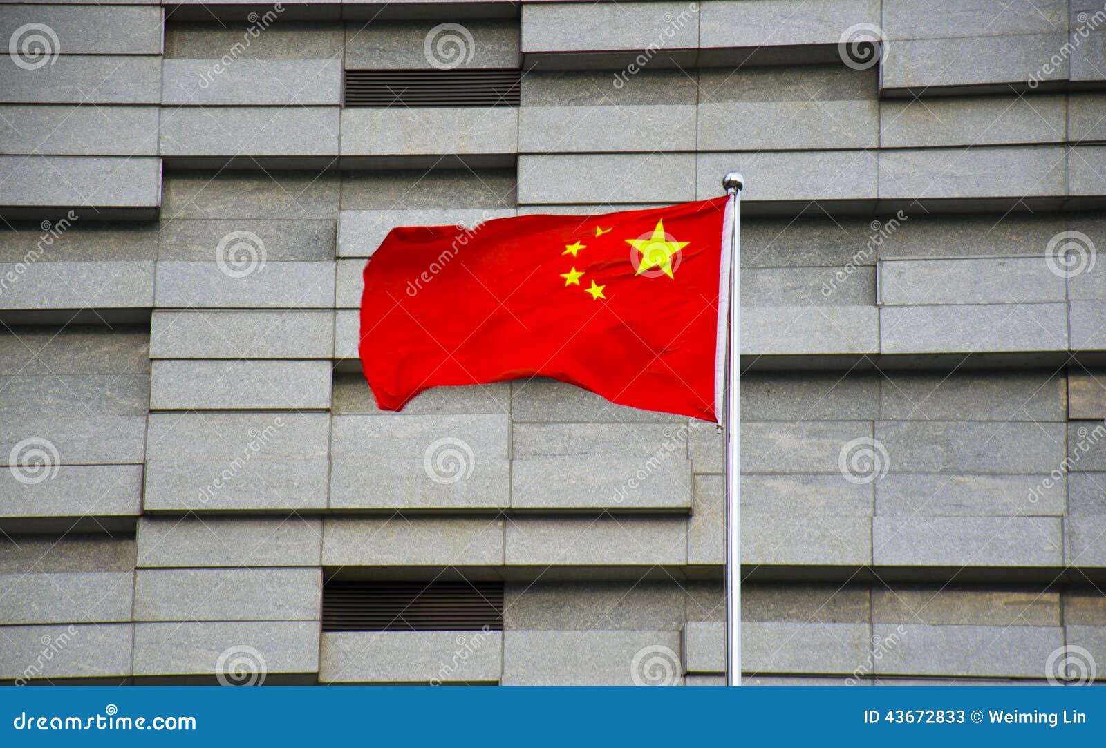 Chinese National Flag in Front of the Building. Stock Image - Image of ...