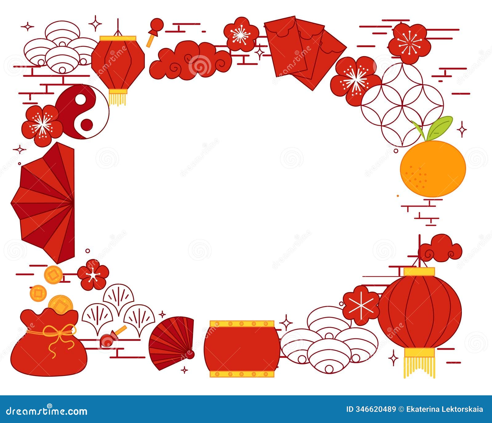 Chinese New Year Oval Frame Template for Your Text. CNY Related Objects ...