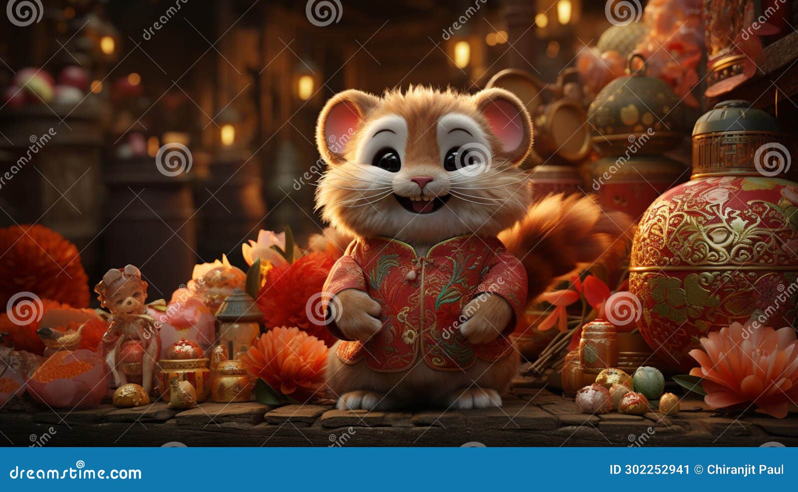 Chinese New Year with Chinese Rabbit, 3D Red Chinese Lantern Stock ...