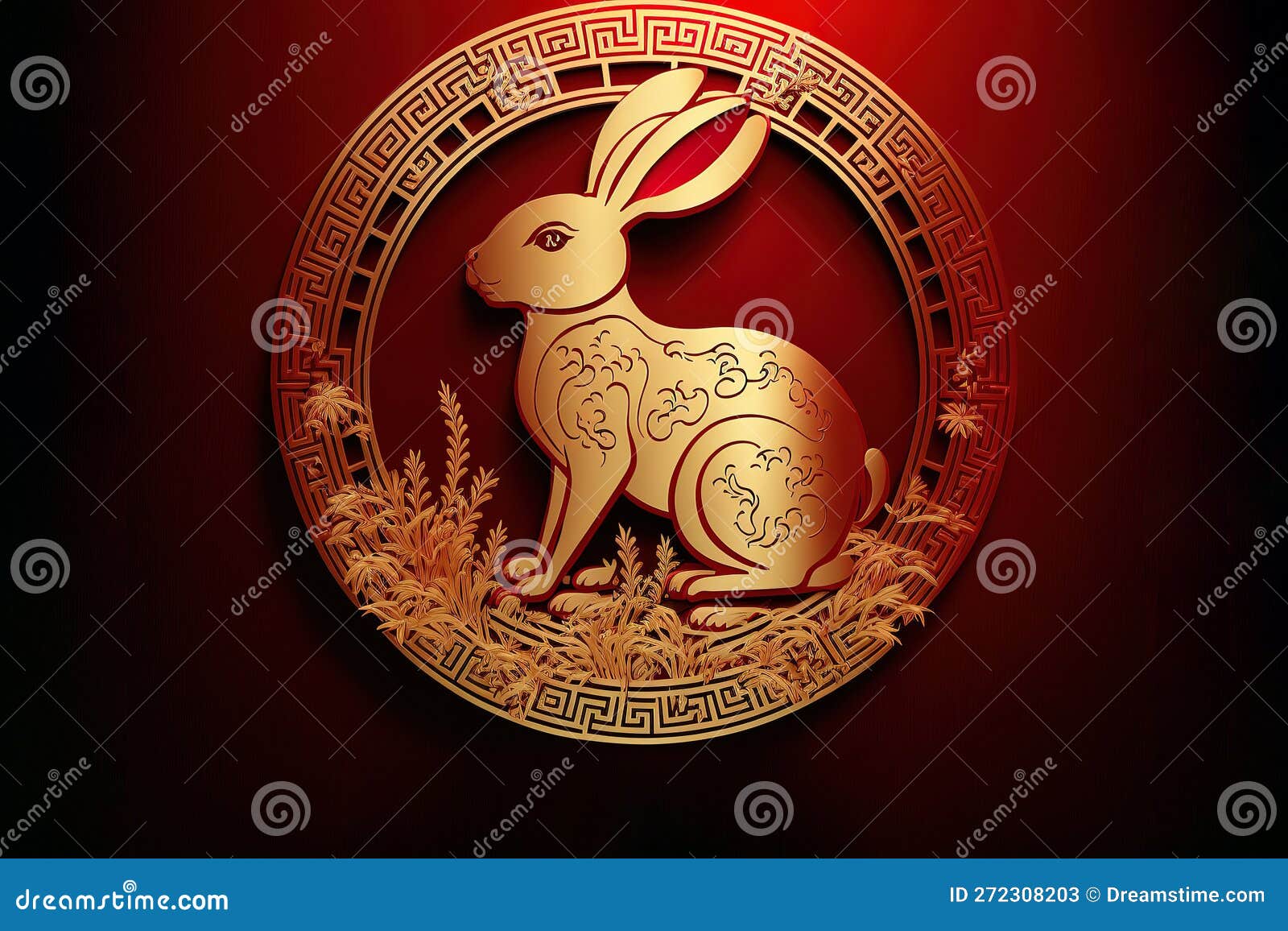 Chinese New Year 2023 Year of the Rabbit. Gold Bunny Rabbit with Red ...