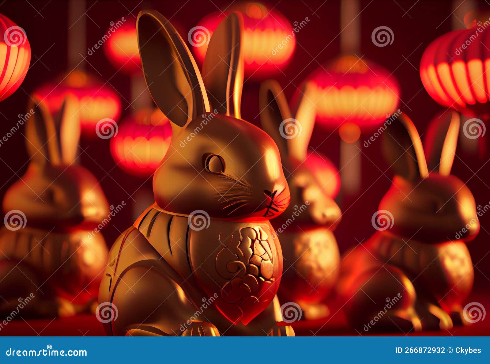 Chinese New Year 2023 Year of the Rabbit. Gold Bunny Rabbit with Red ...