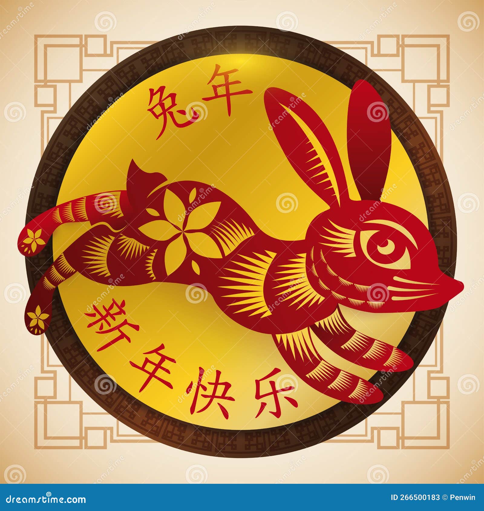 Round Button and Rabbit Design Celebrating the Chinese New Year, Vector ...