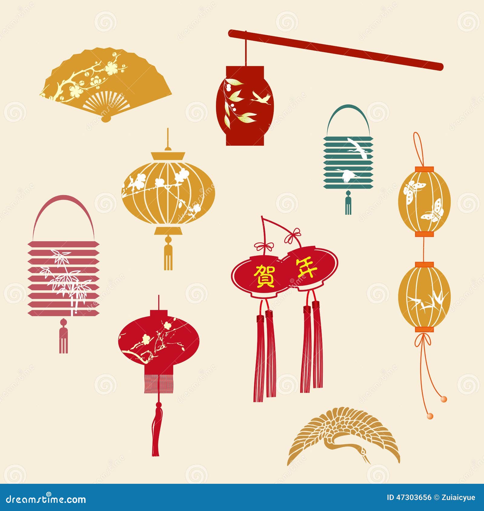 The Chinese New Year S Lantern Stock Vector - Illustration of crane ...