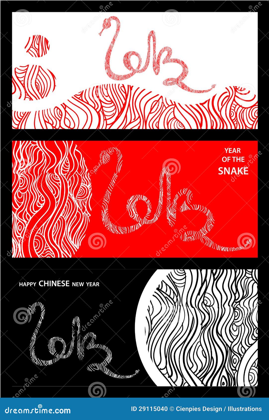 Snake Poster Set. Doodle Hand Drawn Pink And Blue Snakes On Dark ...