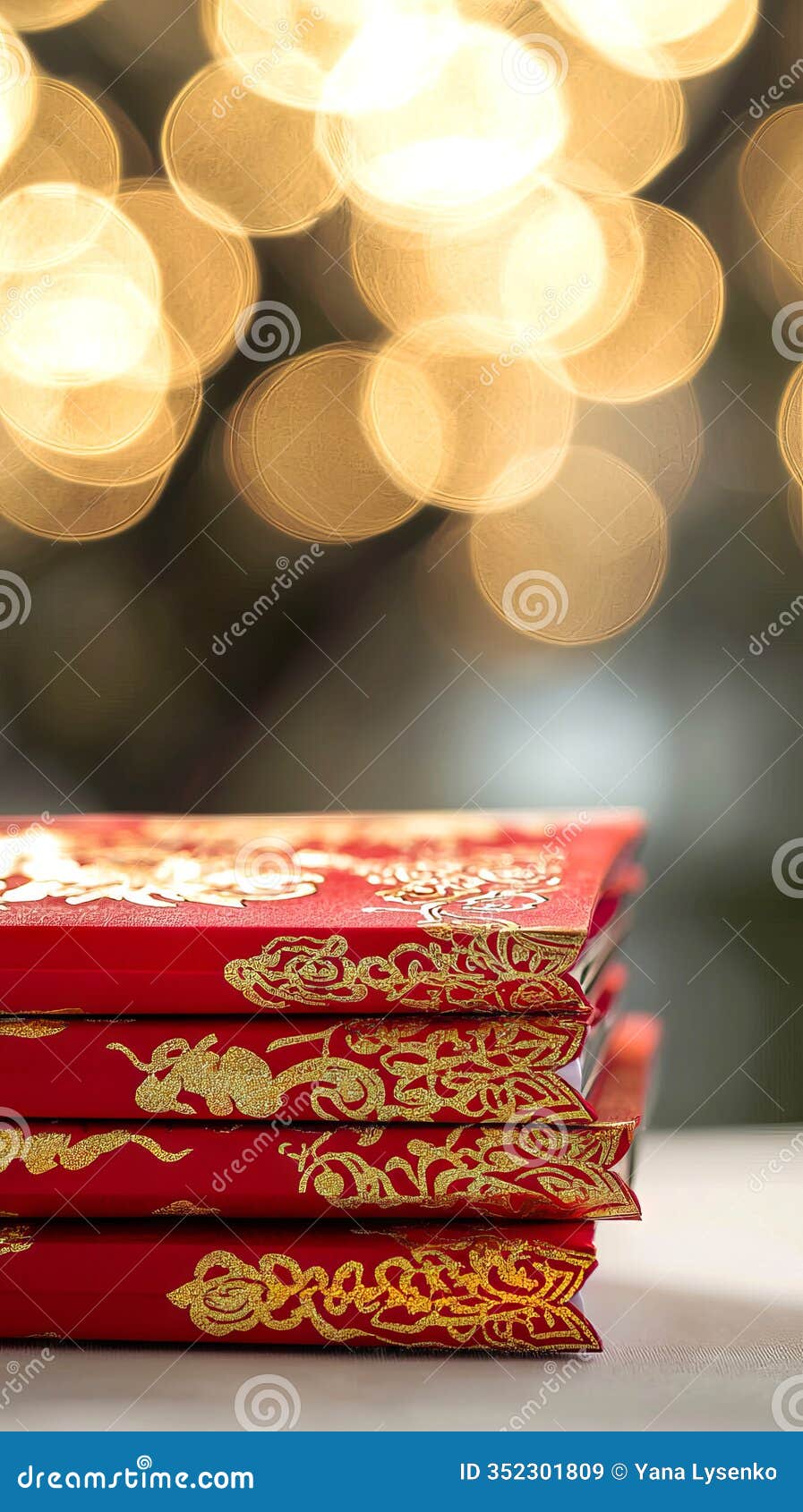 Chinese New Year Stack of Red Envelopes Glittering with Golden Patterns ...