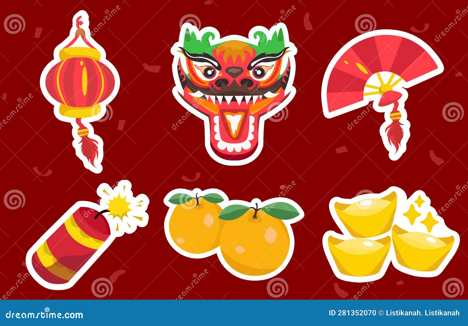 Cute Chinese New Year Sticker Set Collection Design Stock Illustration ...