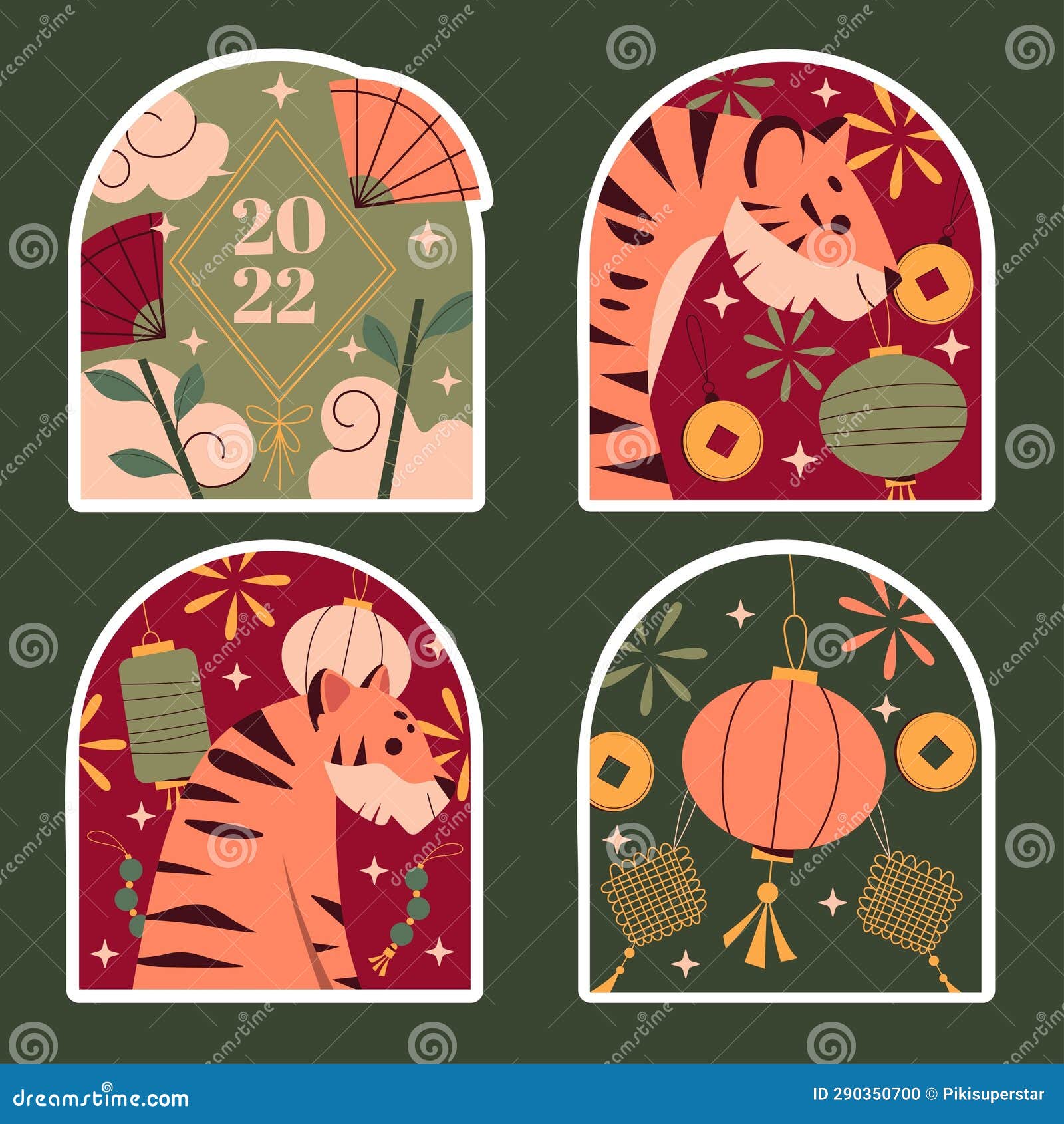 Chinese New Year Stickers Collection Abstract Design Vector ...