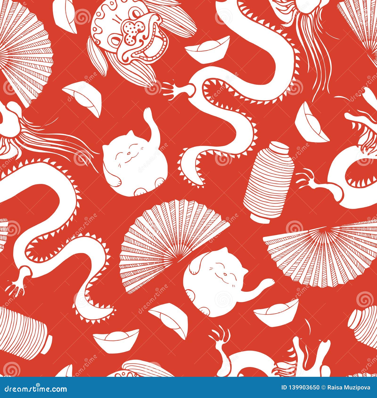 Chinese New Year Vector Seamless Pattern. Stock Vector - Illustration ...