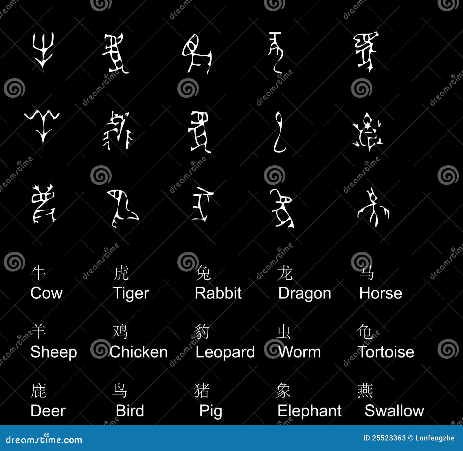 Chinese Old Oracle with Animal Words Stock Illustration - Illustration ...