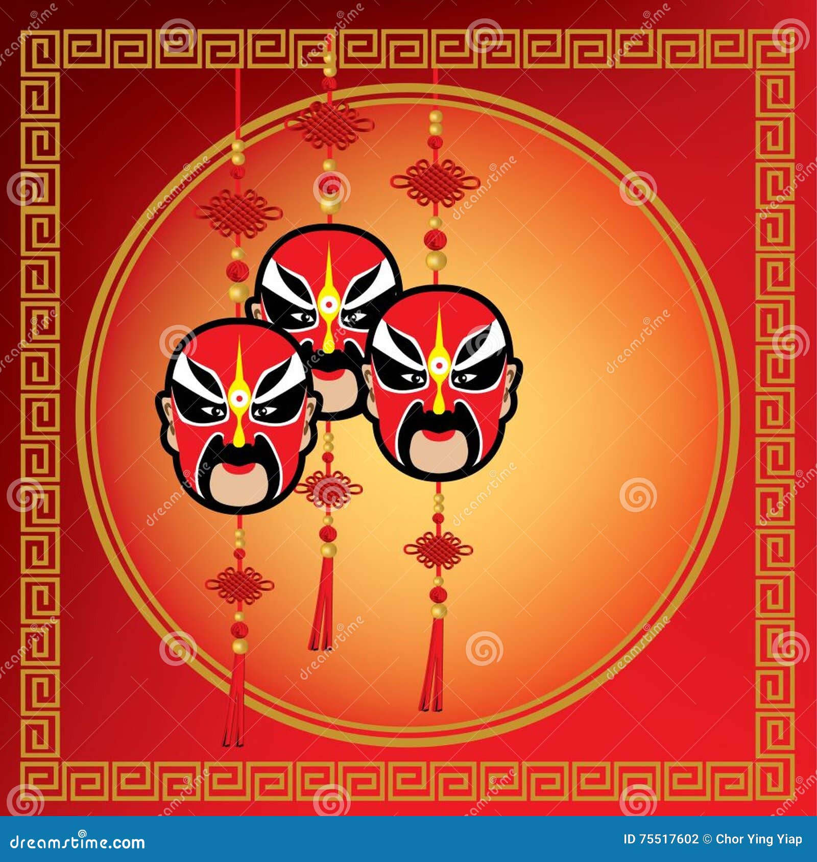 Chinese Opera Icon, Warrior And Knight Symbol Cartoon Vector ...
