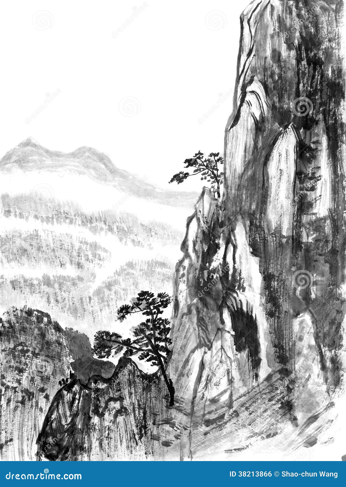Chinese Painting of High Mountain Stock Illustration - Illustration of ...