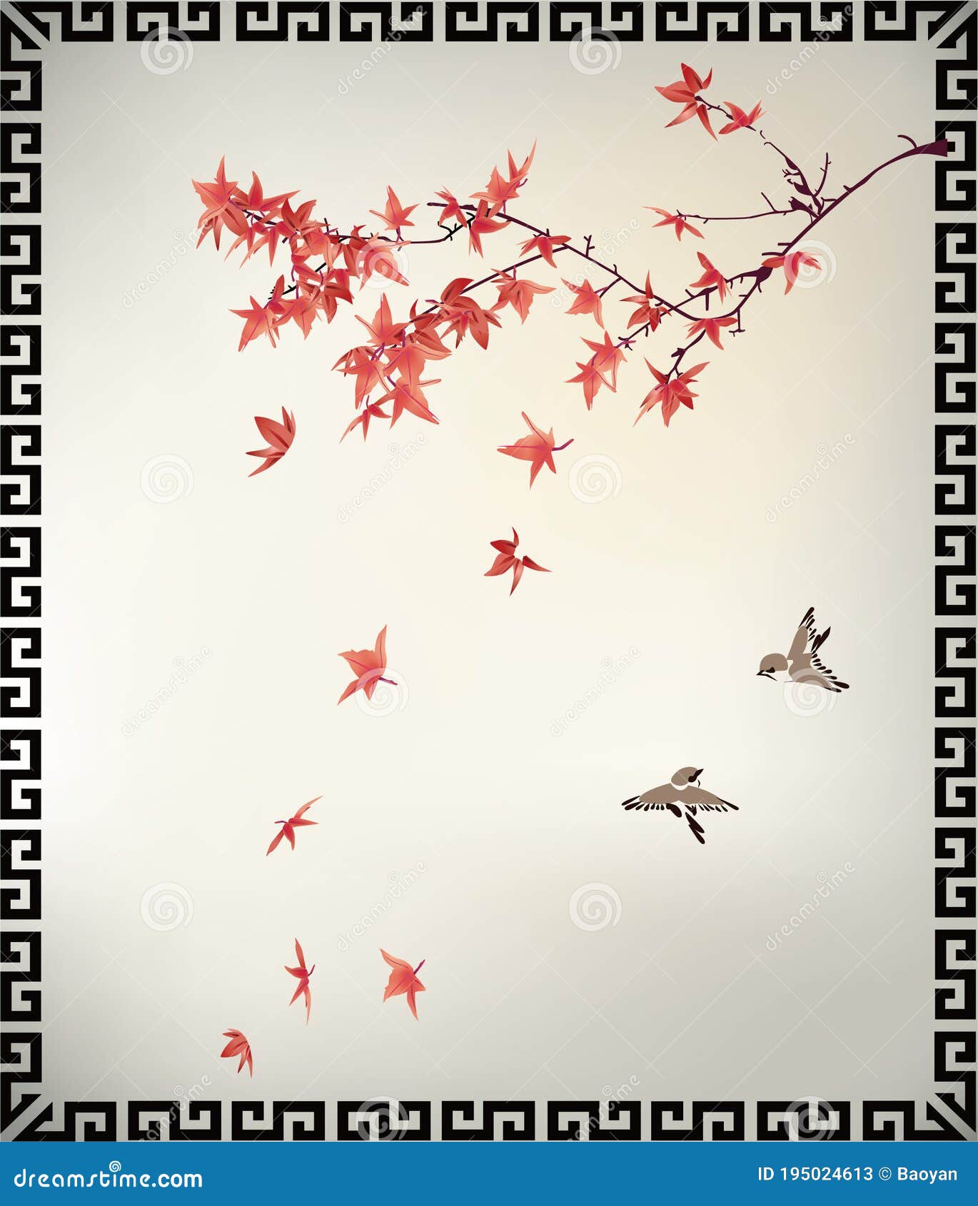 Chinese Painting of Maple Tree and Birds Stock Vector - Illustration of ...