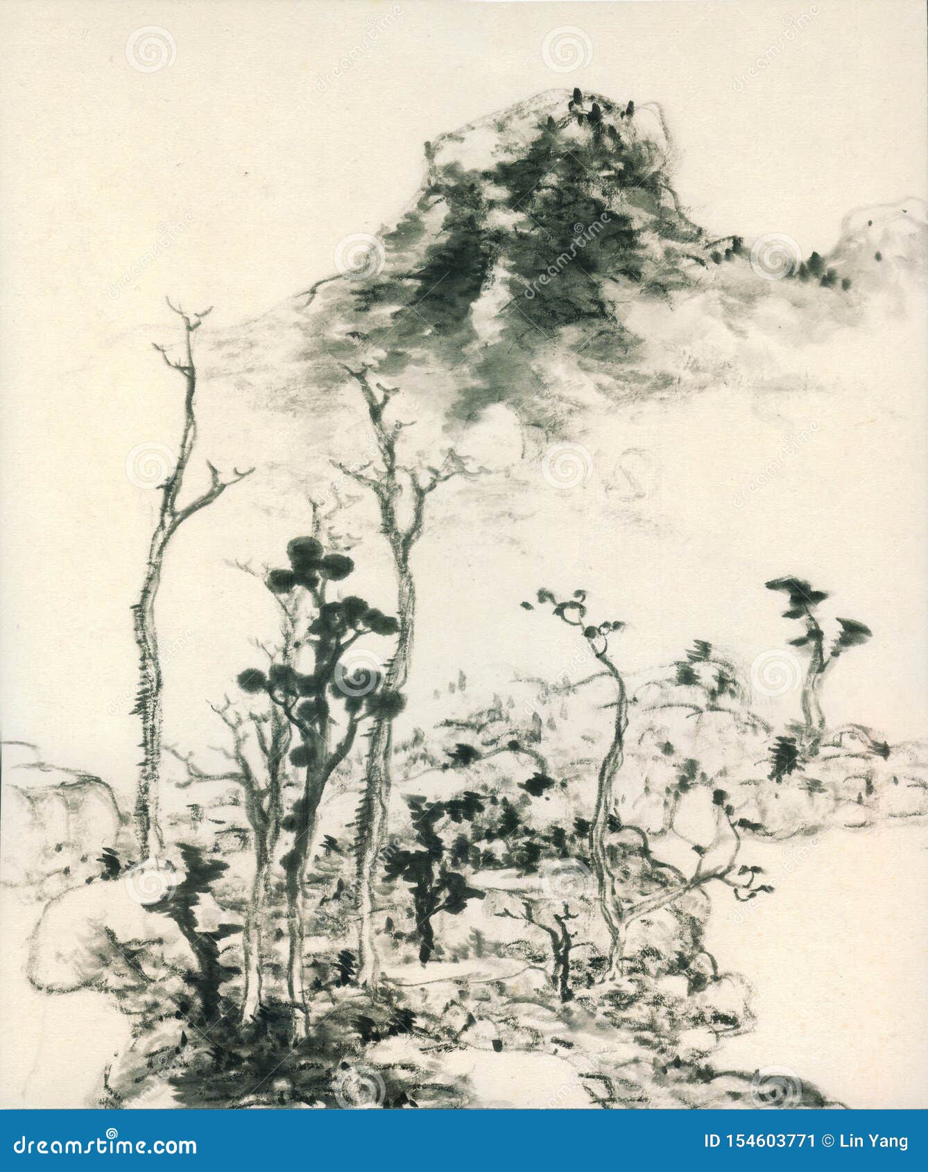 Chinese Traditional Ink Painting Stock Illustration - Illustration of ...