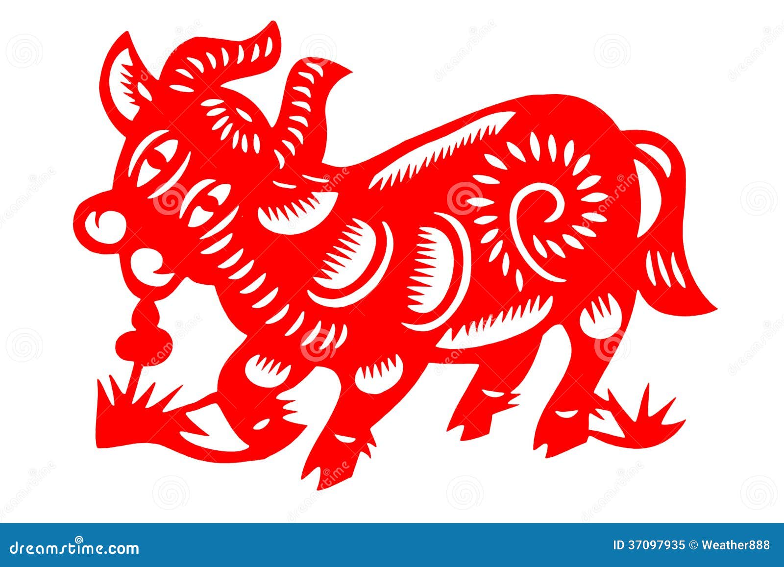 Chinese paper-cut cattle stock image. Image of patterns - 37097935