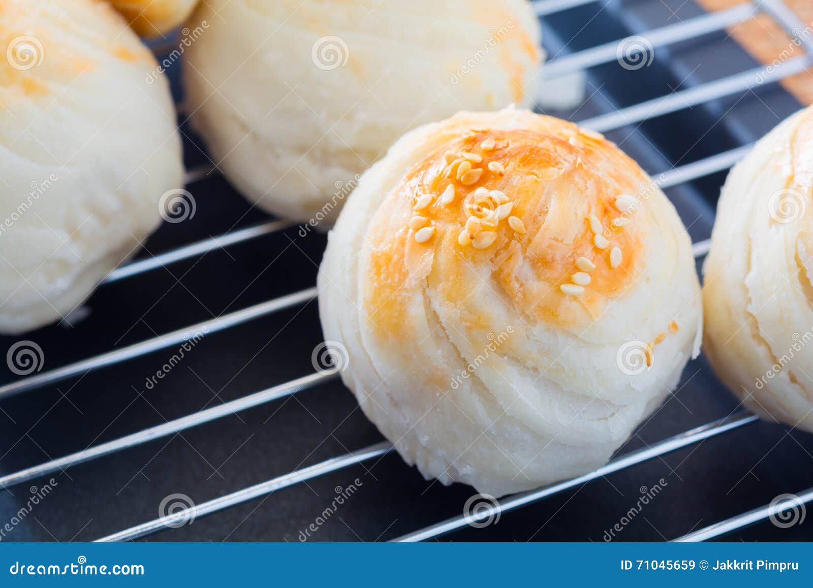 Chinese Pastry with Egg Yolk and White Sesame Stock Image - Image of ...