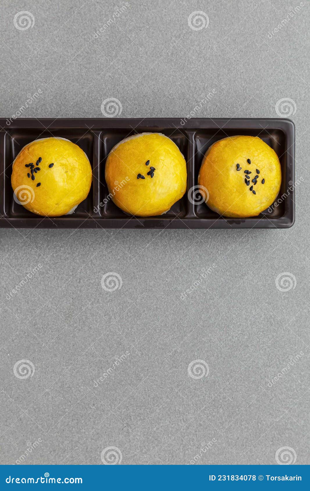 Pastry Moon Cake in a Black Plastic Package Placed on the Table Stock ...