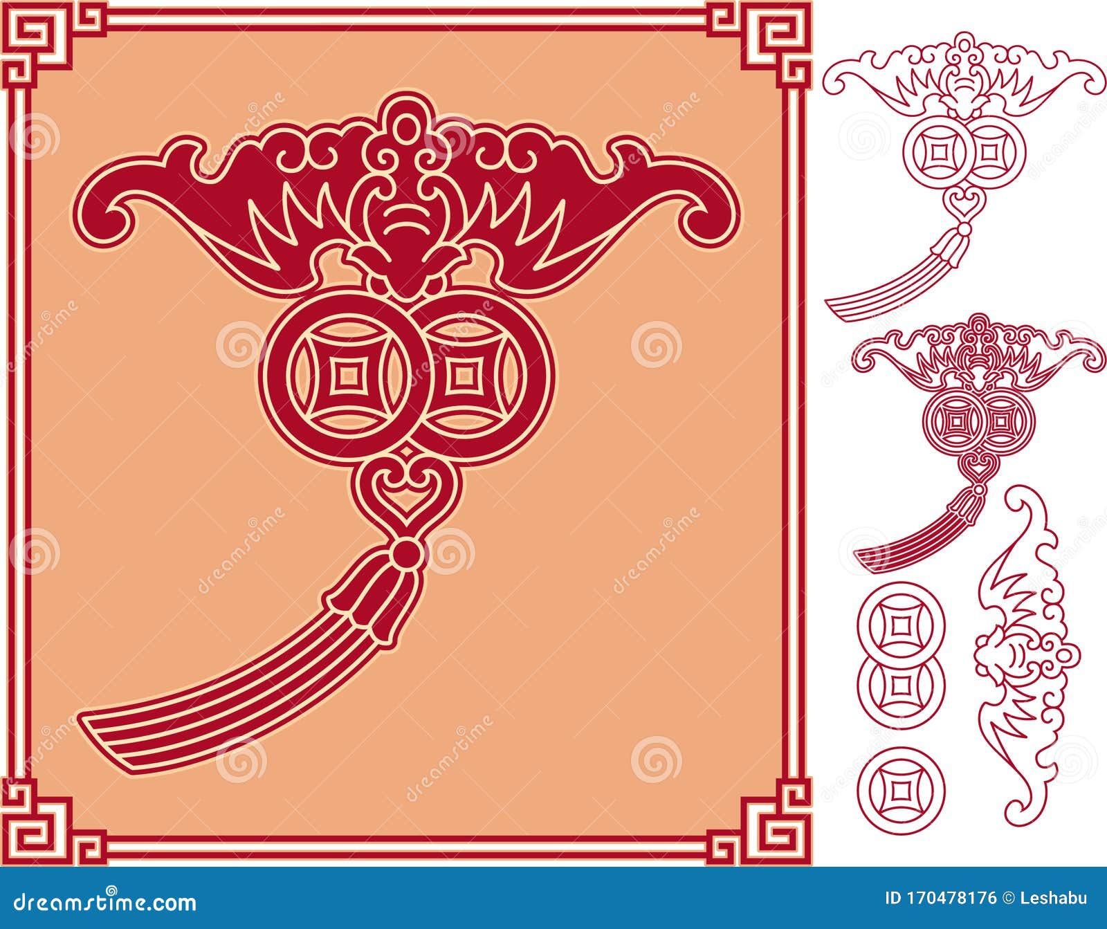 Chinese Pattern - Bat with Coin Pendant and Frame Stock Vector ...