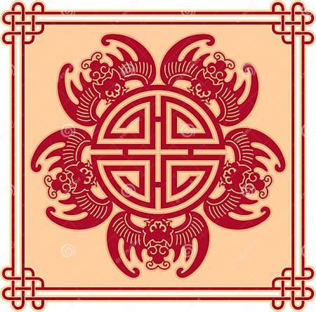 Chinese Pattern - Five Bats with Prosperity Blessings Symbol and Frame ...