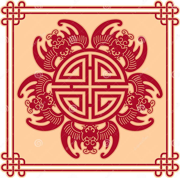 Chinese Pattern - Five Bats with Prosperity Blessings Symbol and Frame ...