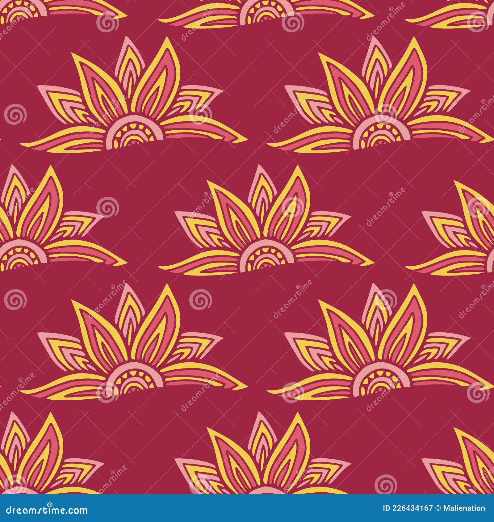 Chinese Pattern in Red and Yellow Colors for Textile Design. Floral ...