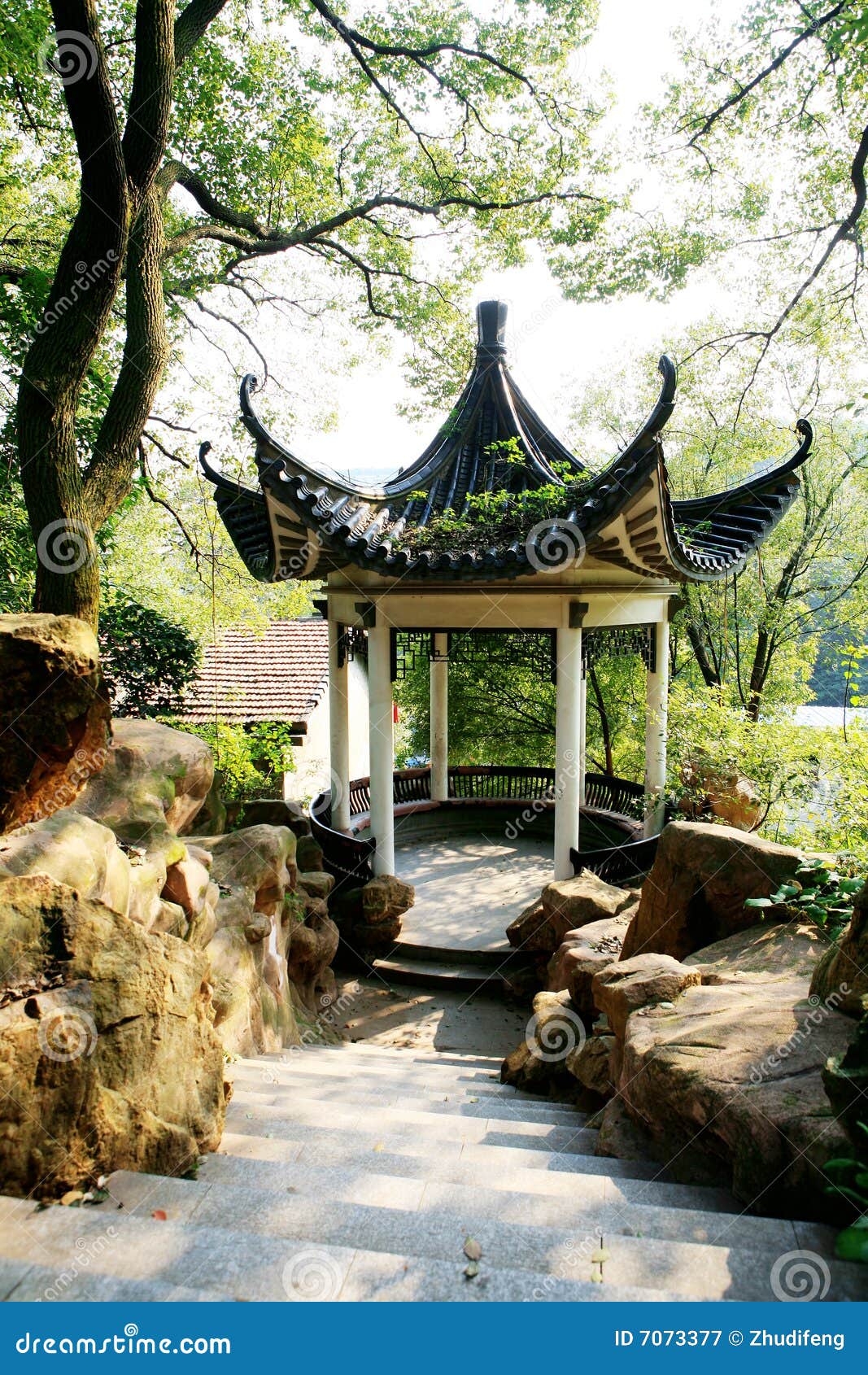 Chinese pavilion stock image. Image of cloud, travel, alley - 7073377