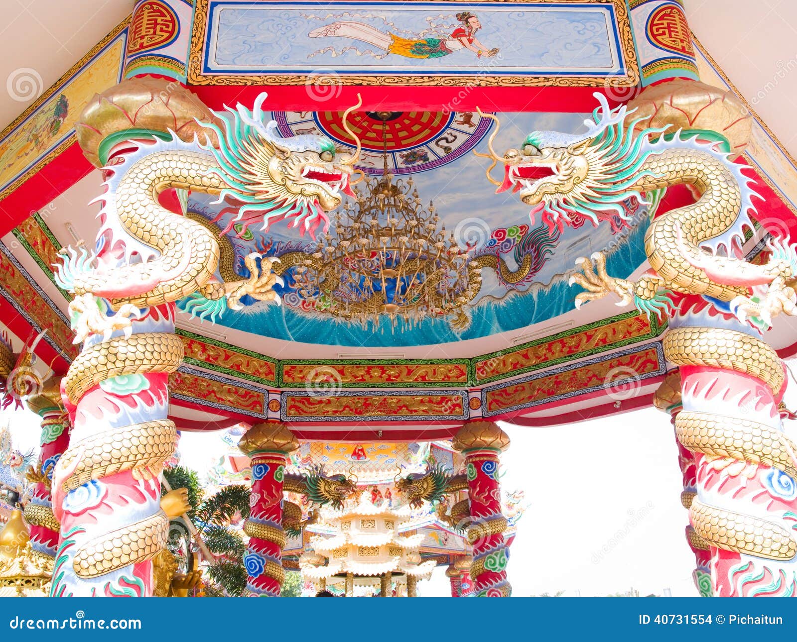 Chinese Pavilion and Dragons Stock Photo - Image of green, pattern ...