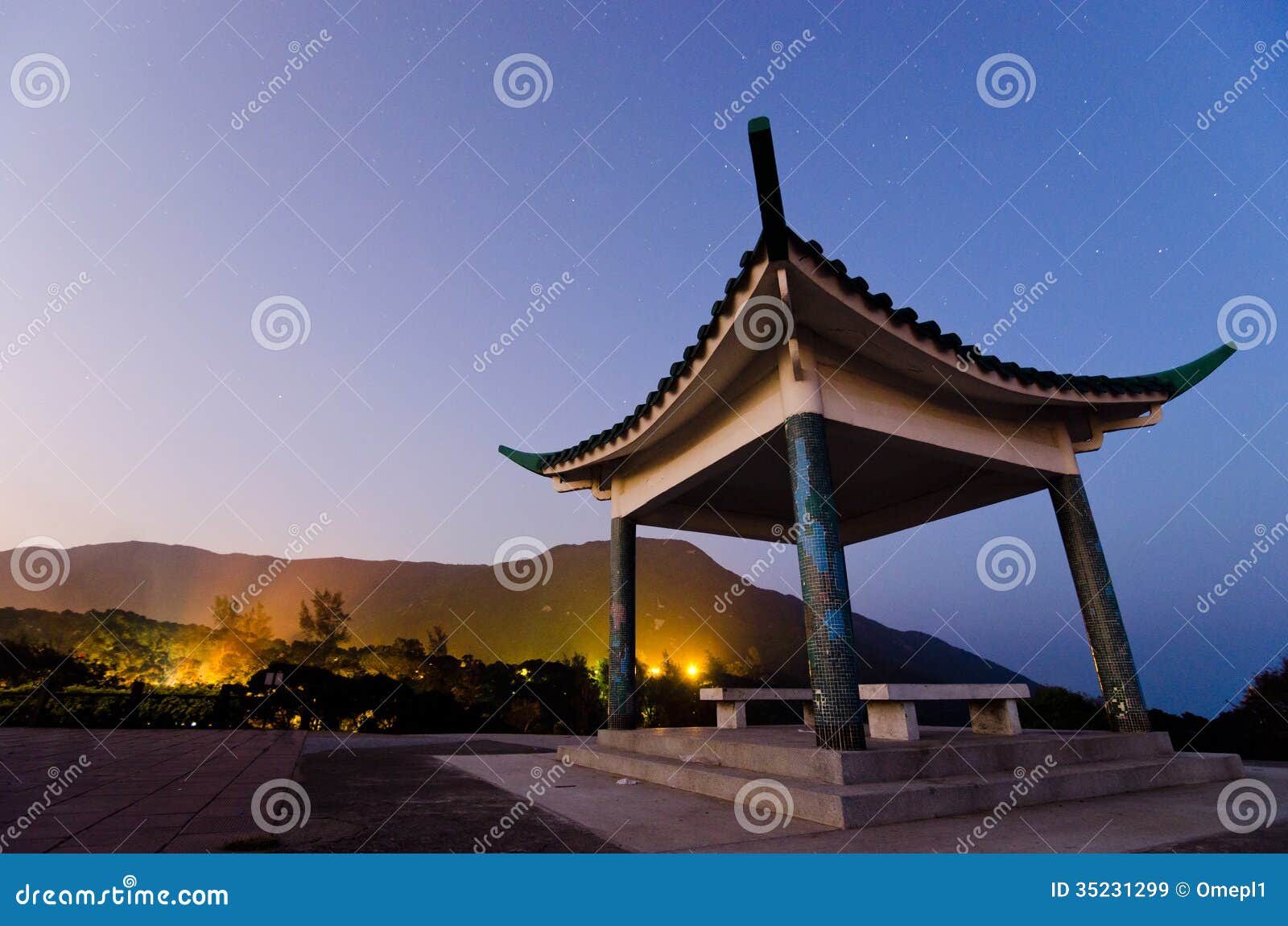 Chinese Pavilion at Night stock image. Image of stars - 35231299