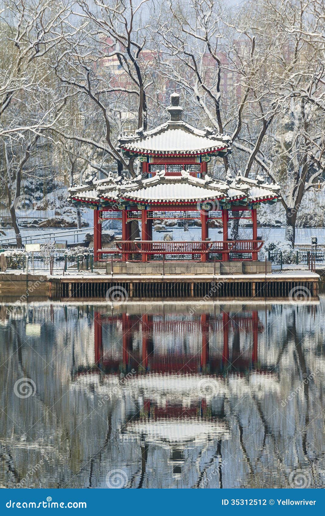Chinese pavilion in snow stock photo. Image of white - 35312512