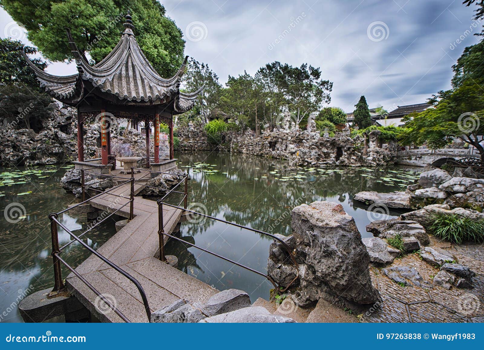 Chinese Pavilions stock photo. Image of flowers, architecture - 97263838