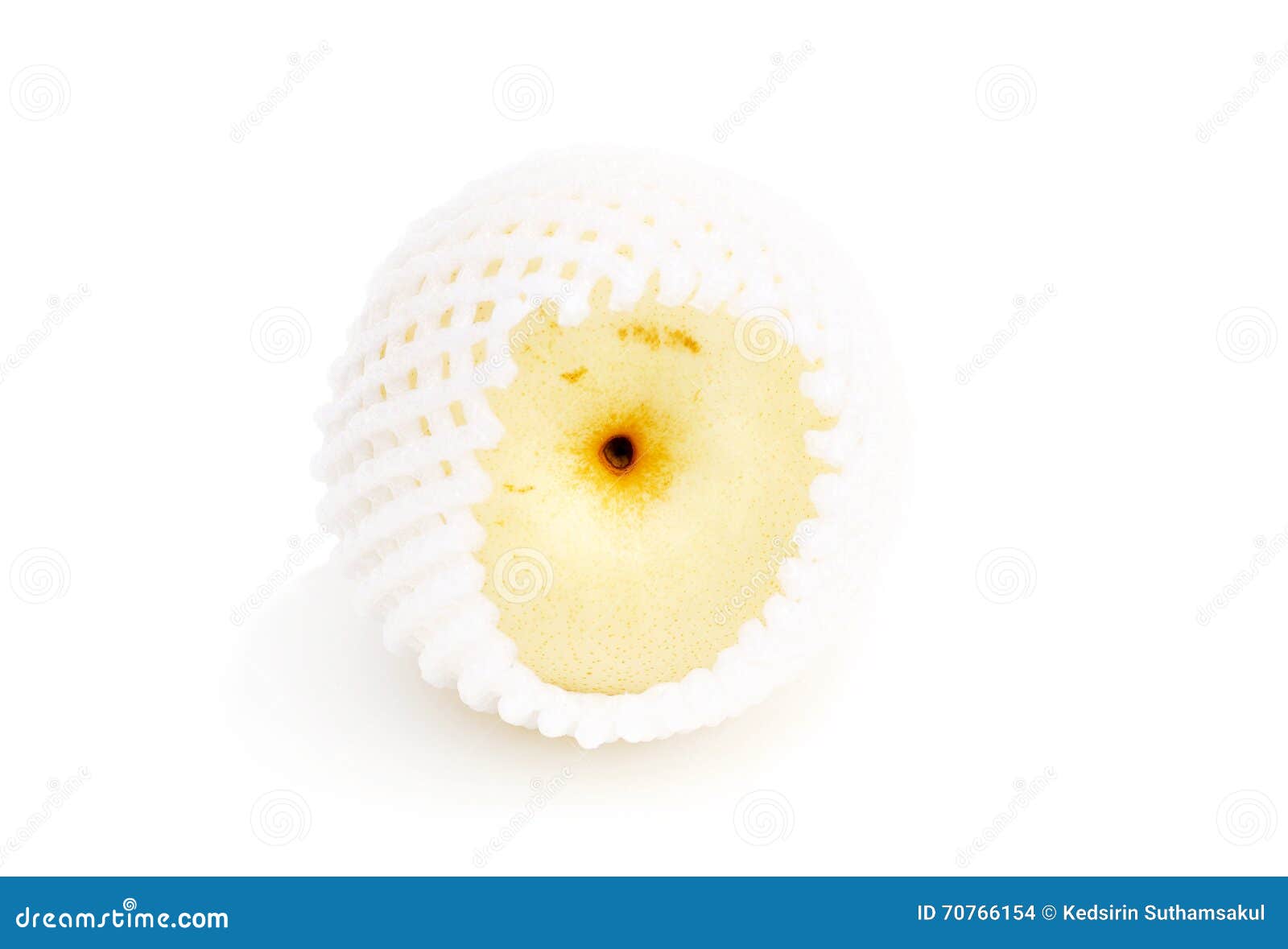 Chinese Pear Wrapped with White Mesh Foam Isolated on White Stock Photo ...