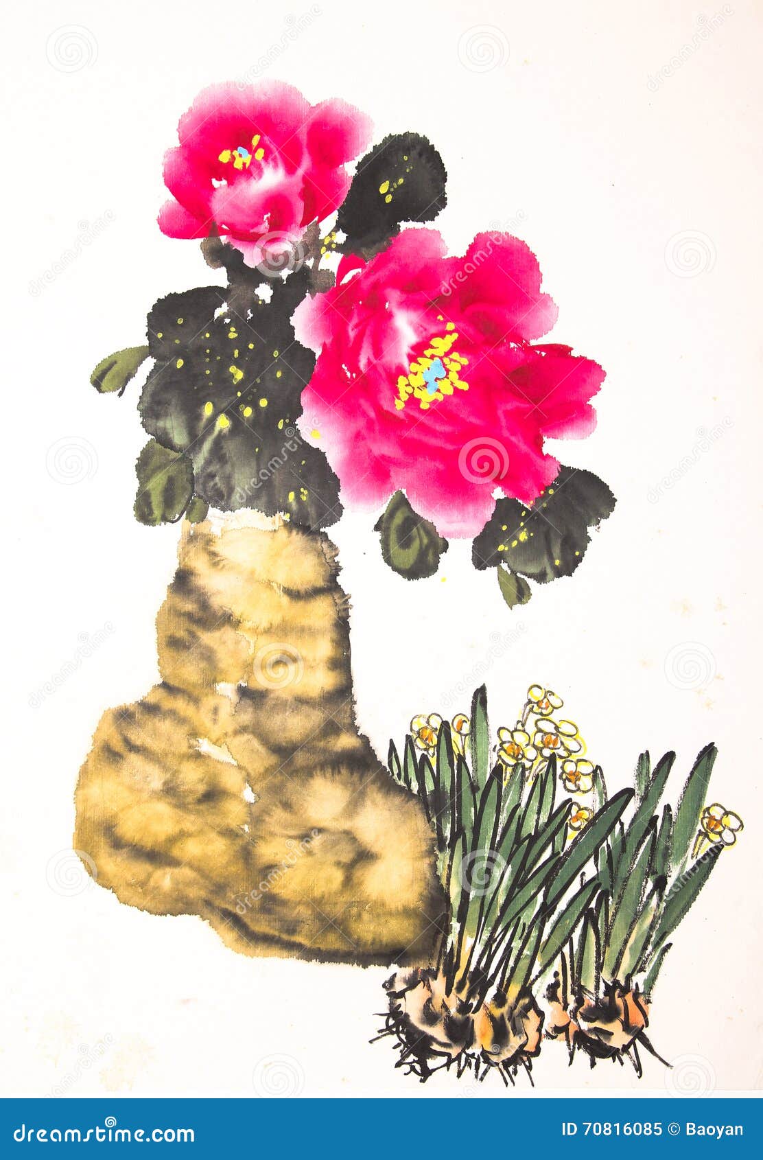 Chinese peony ink drawing stock illustration. Illustration of nature ...