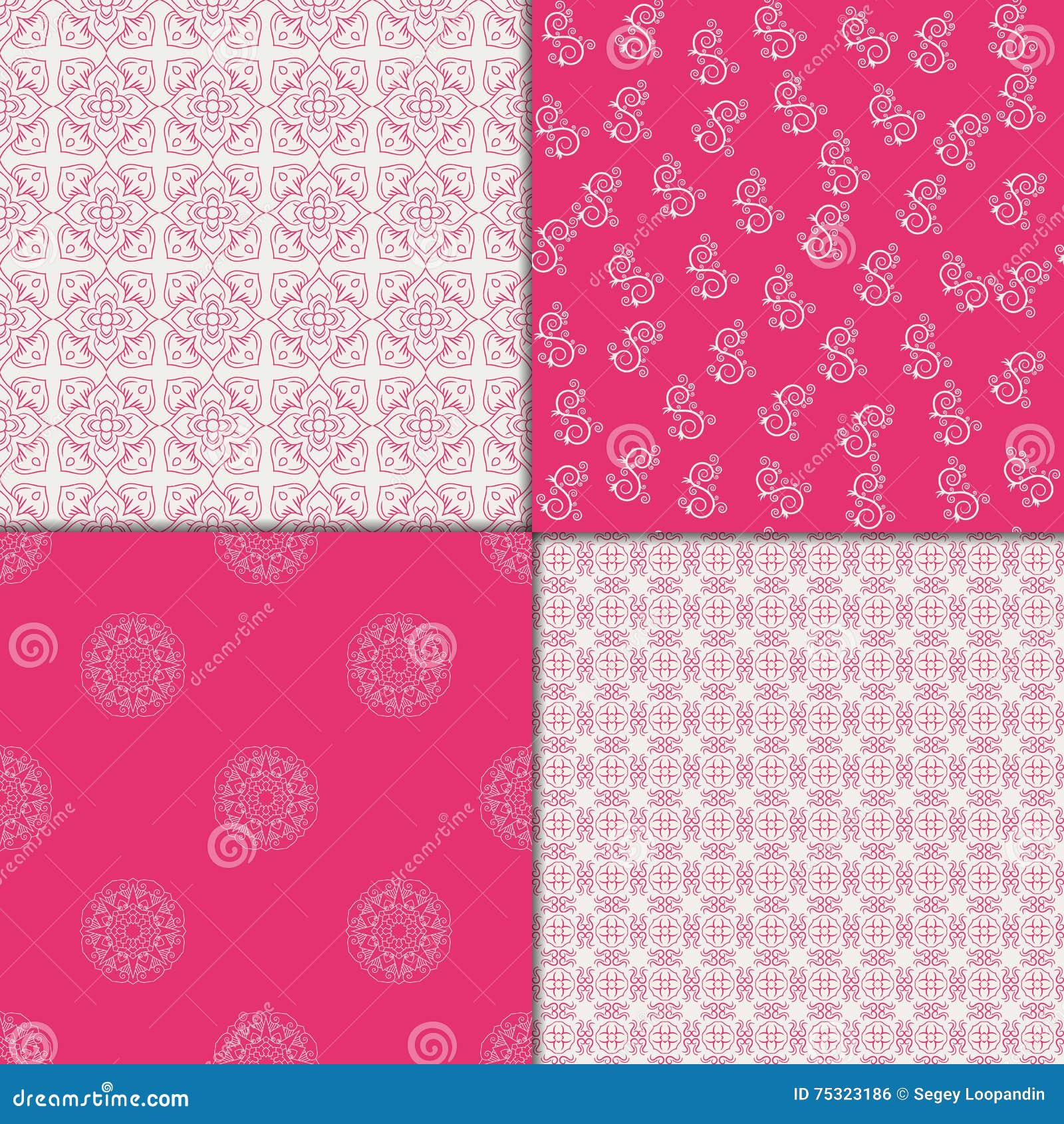 Chinese Pink Geometric Pattern Set. Vector Illustration. Stock ...