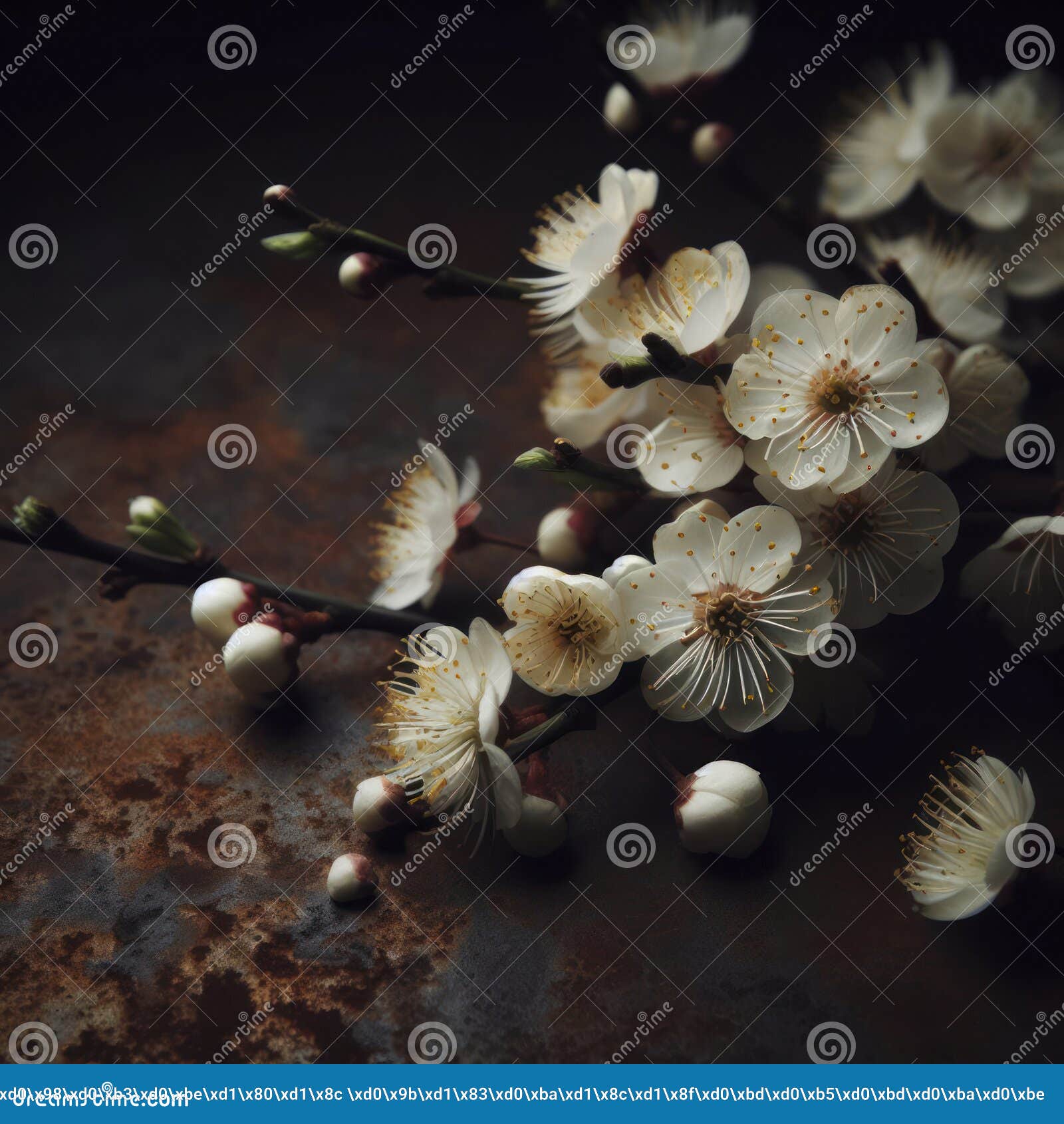 Chinese Plum Flowers on Rusty Dark Background Closeup. Ai Generative ...