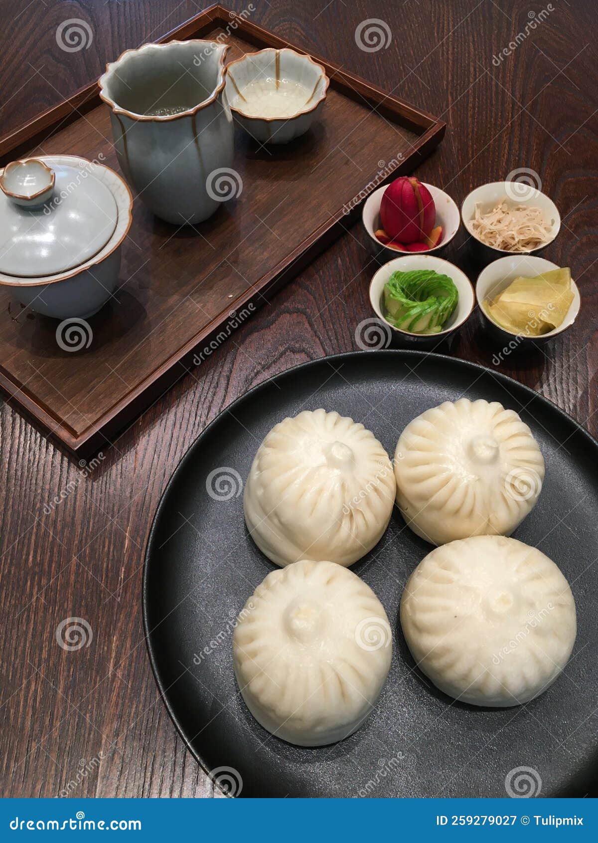 Chinese Pork Bun Set Stock Image Image Of Ware Wood 259279027
