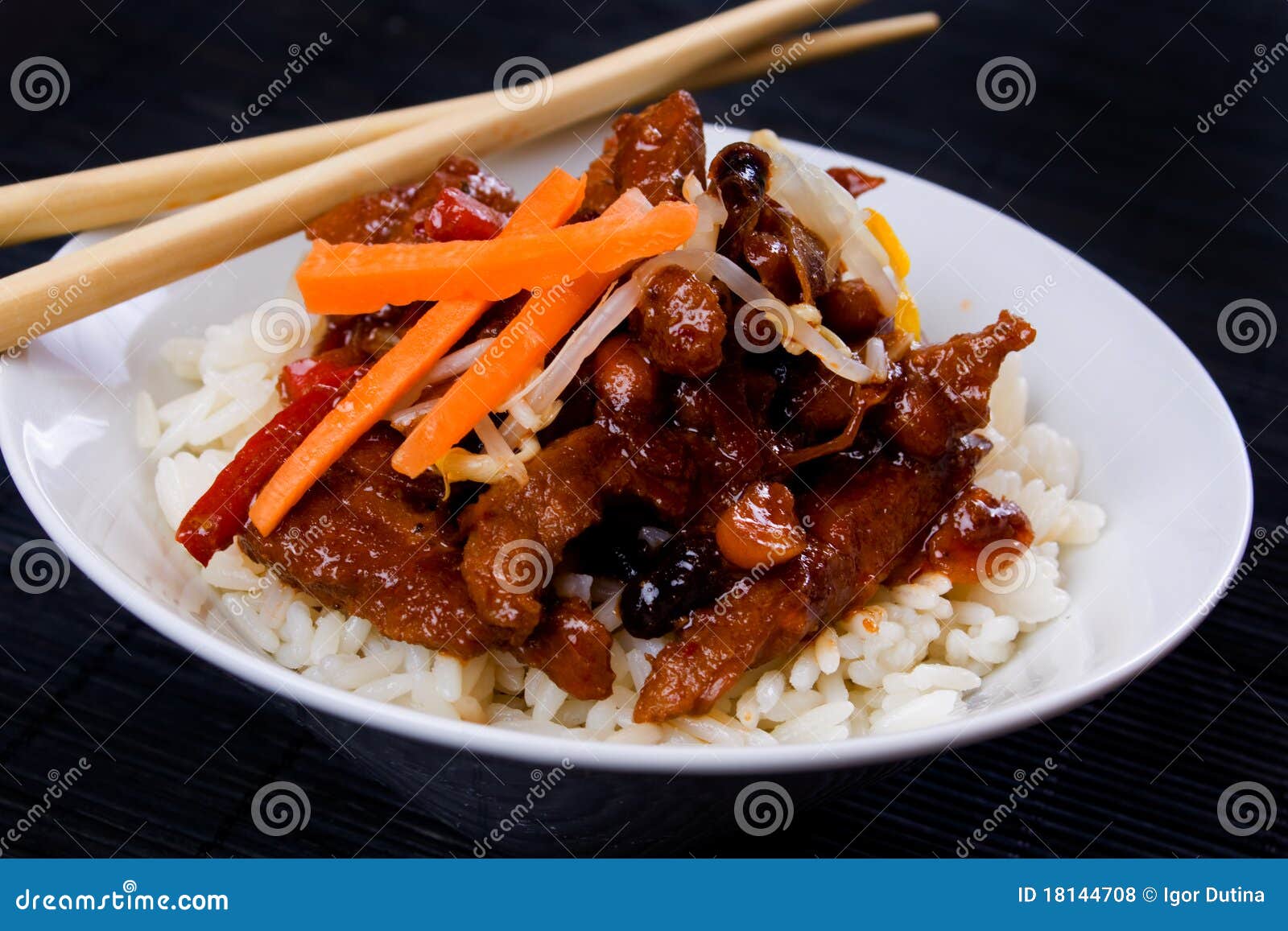 Chinese Pork Meat with Rice Stock Photo - Image of vegetable, cooked ...