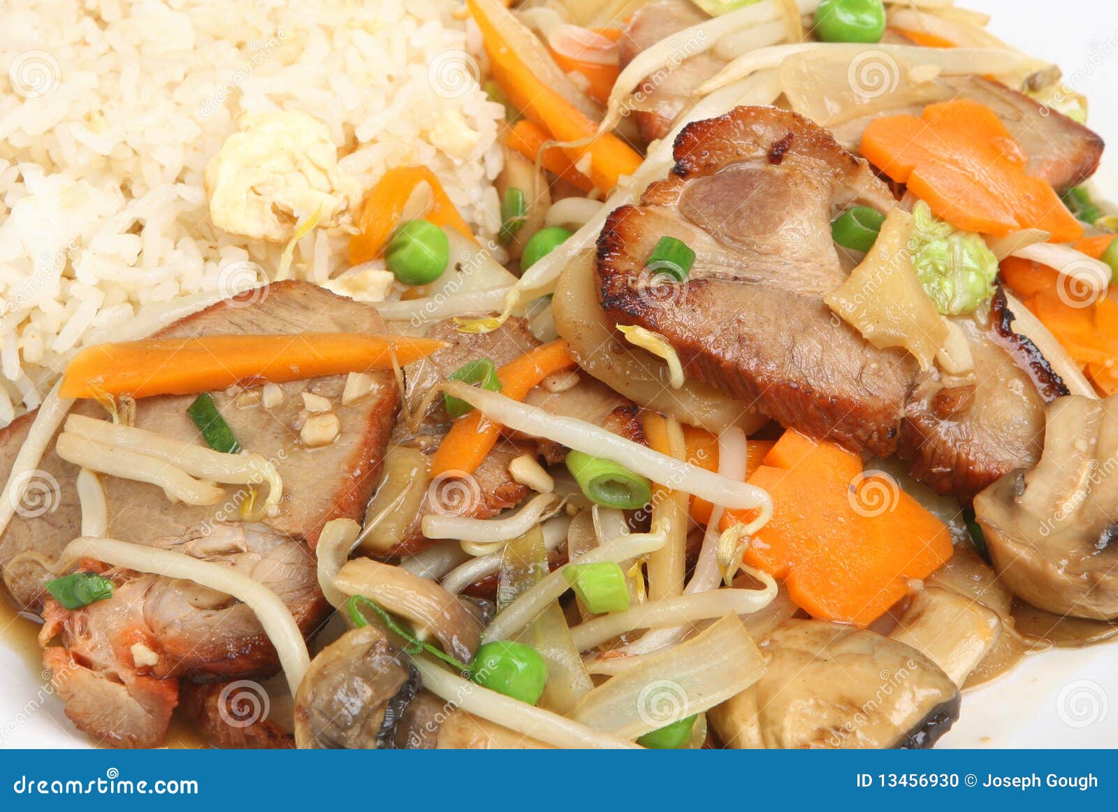 Chinese Pork with Vegetables & Rice Stock Photo - Image of onion ...