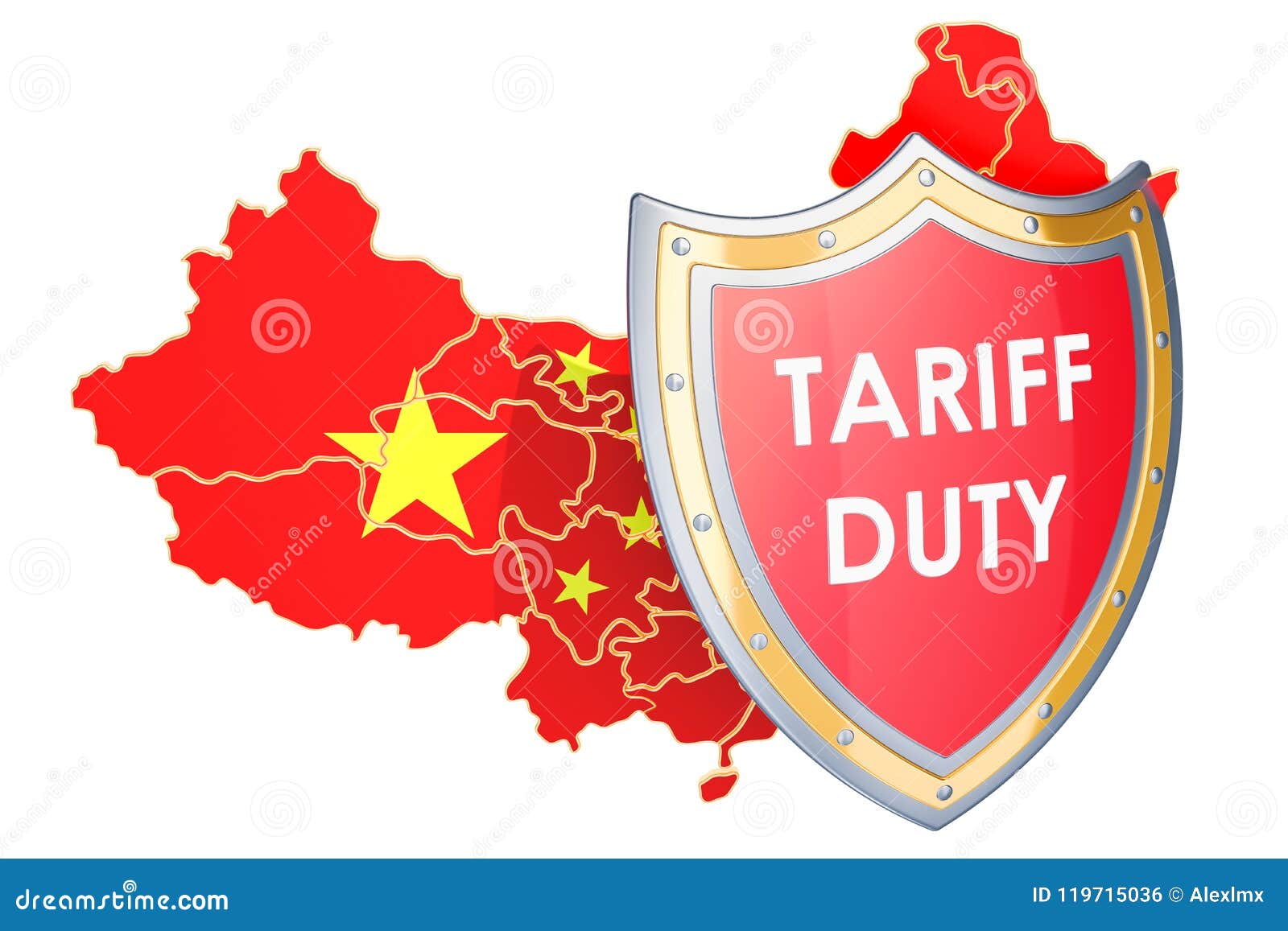 Chinese Protective Tariffs Concept. Map of China with Shield, 3D ...