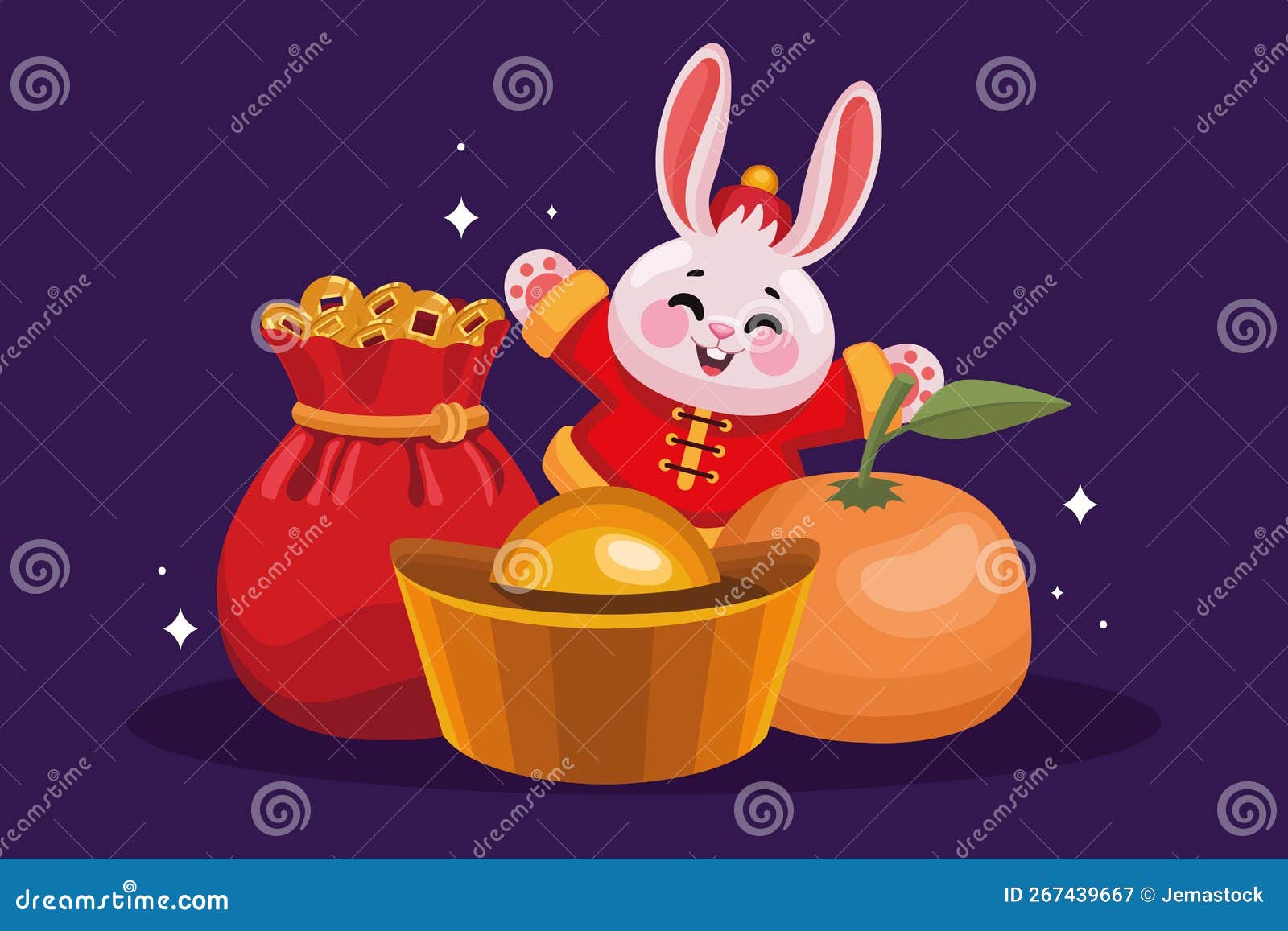 Chinese rabbit with gold stock illustration. Illustration of ornament ...