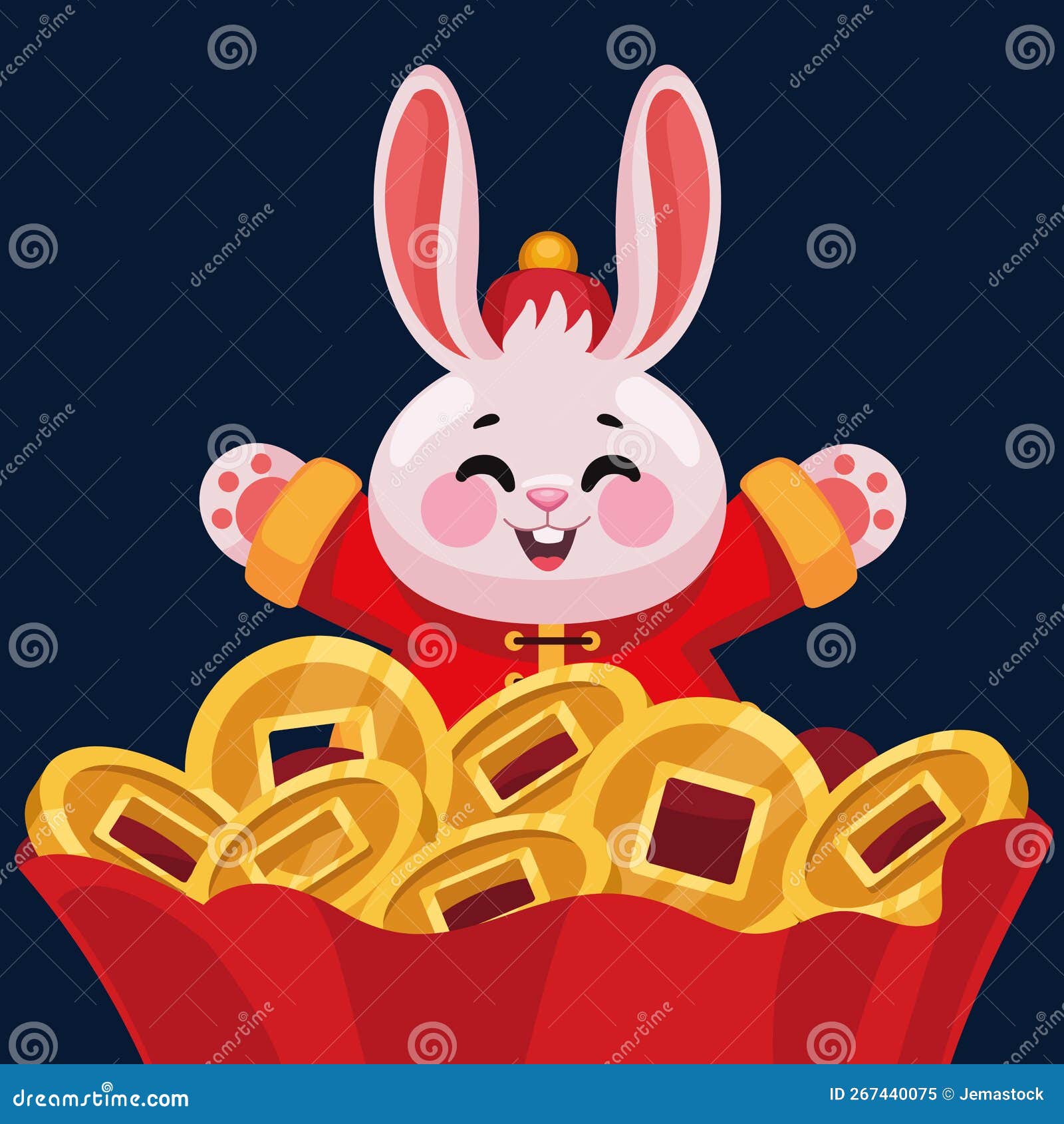 Chinese Rabbit with Gold Treasure Stock Vector - Illustration of ...