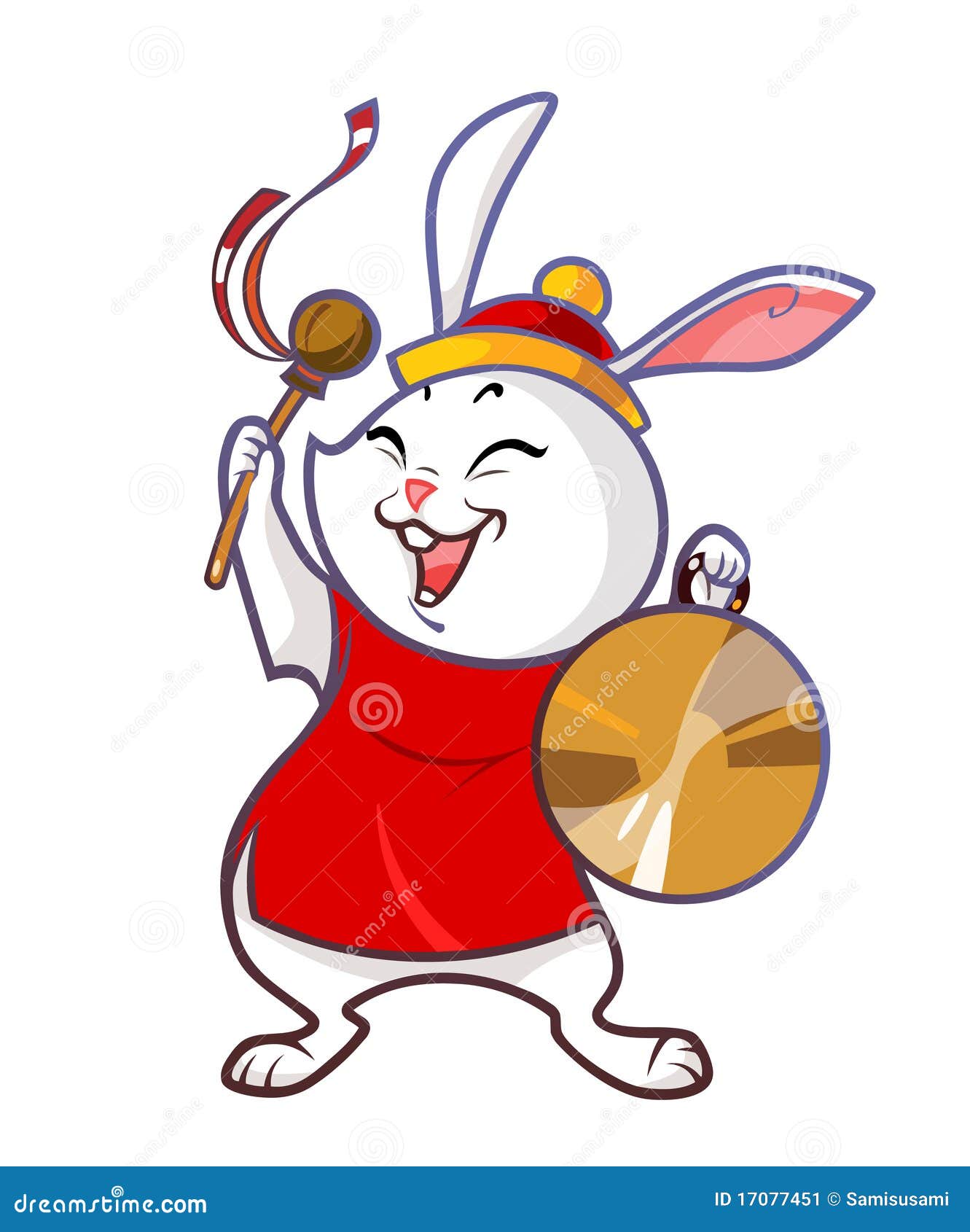 Chinese rabbit with gong stock vector. Illustration of character - 17077451