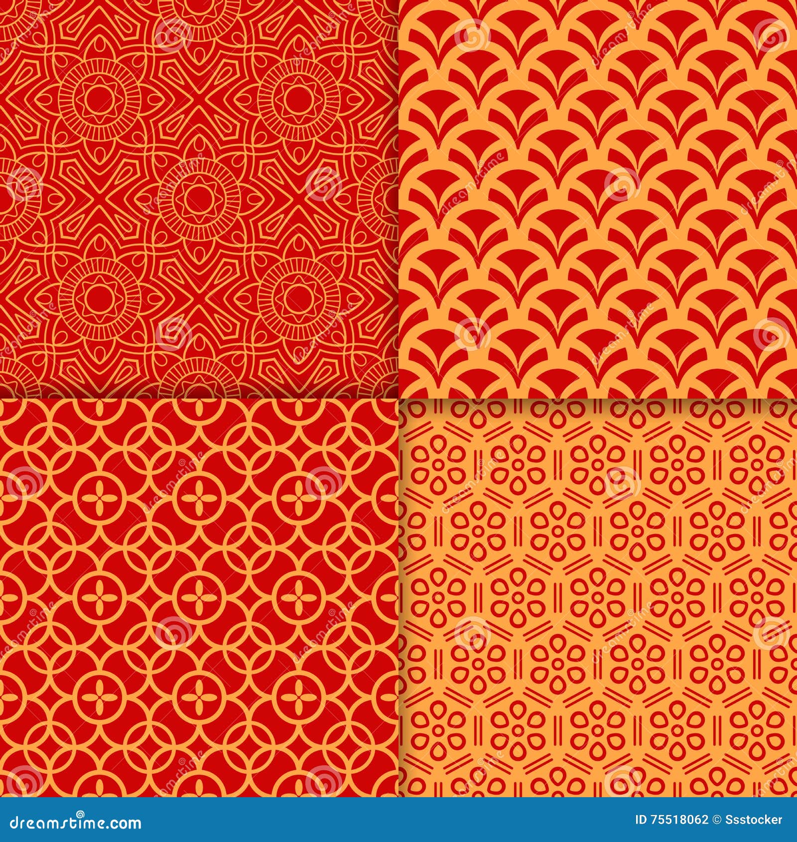 Chinese Red Geometric Pattern Set Stock Vector - Illustration of ...