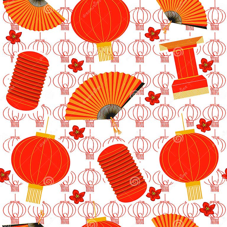 Chinese Red Lanterns Seamless Pattern.Vector Backg Stock Vector ...