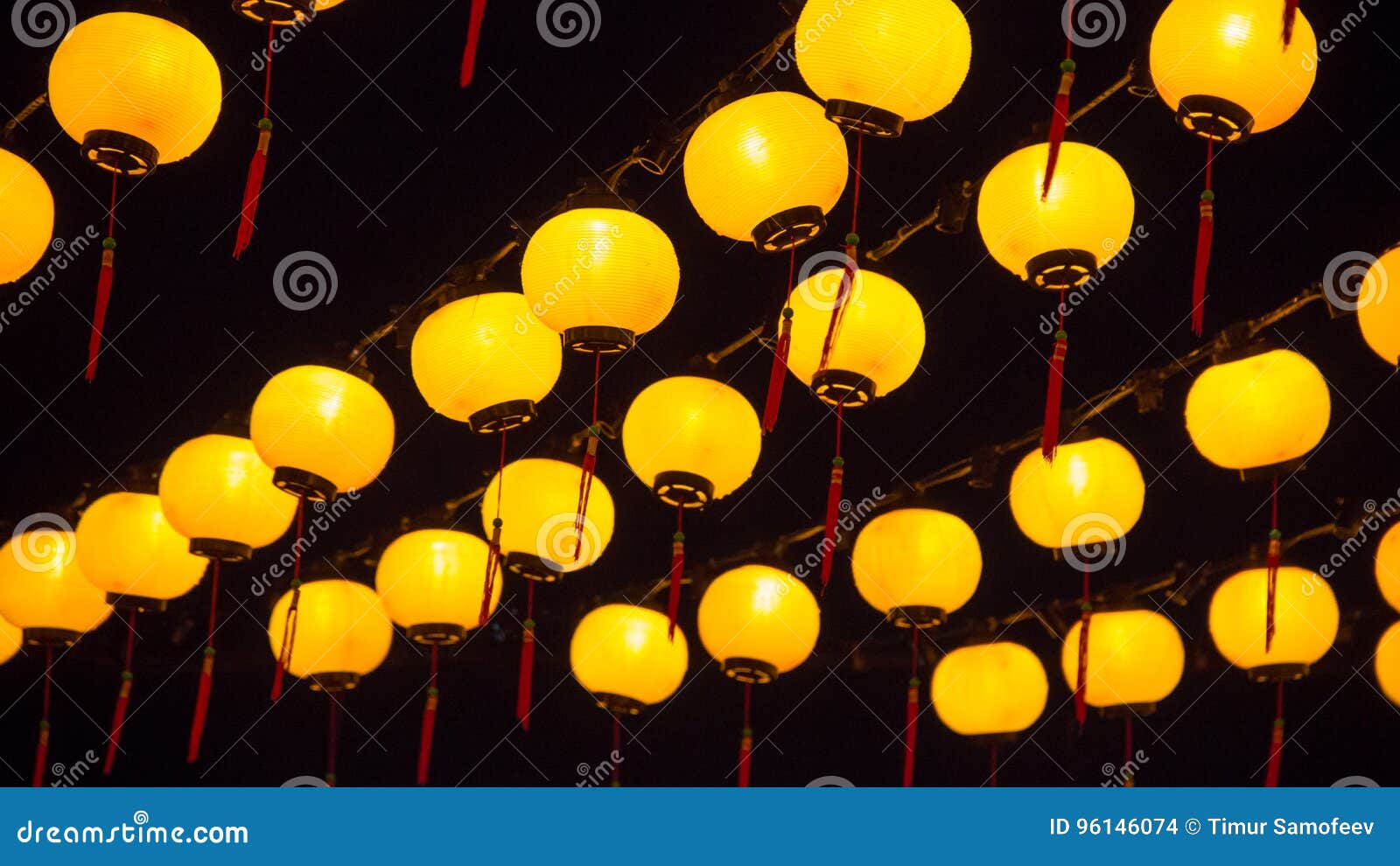 Chinese Red Lanterns Temple Yellow Stock Photo - Image of bright ...